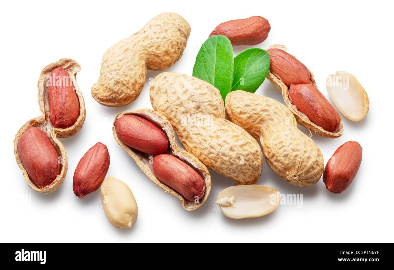 Peanuts whole and cracked isolated on white background. Clipping path ...