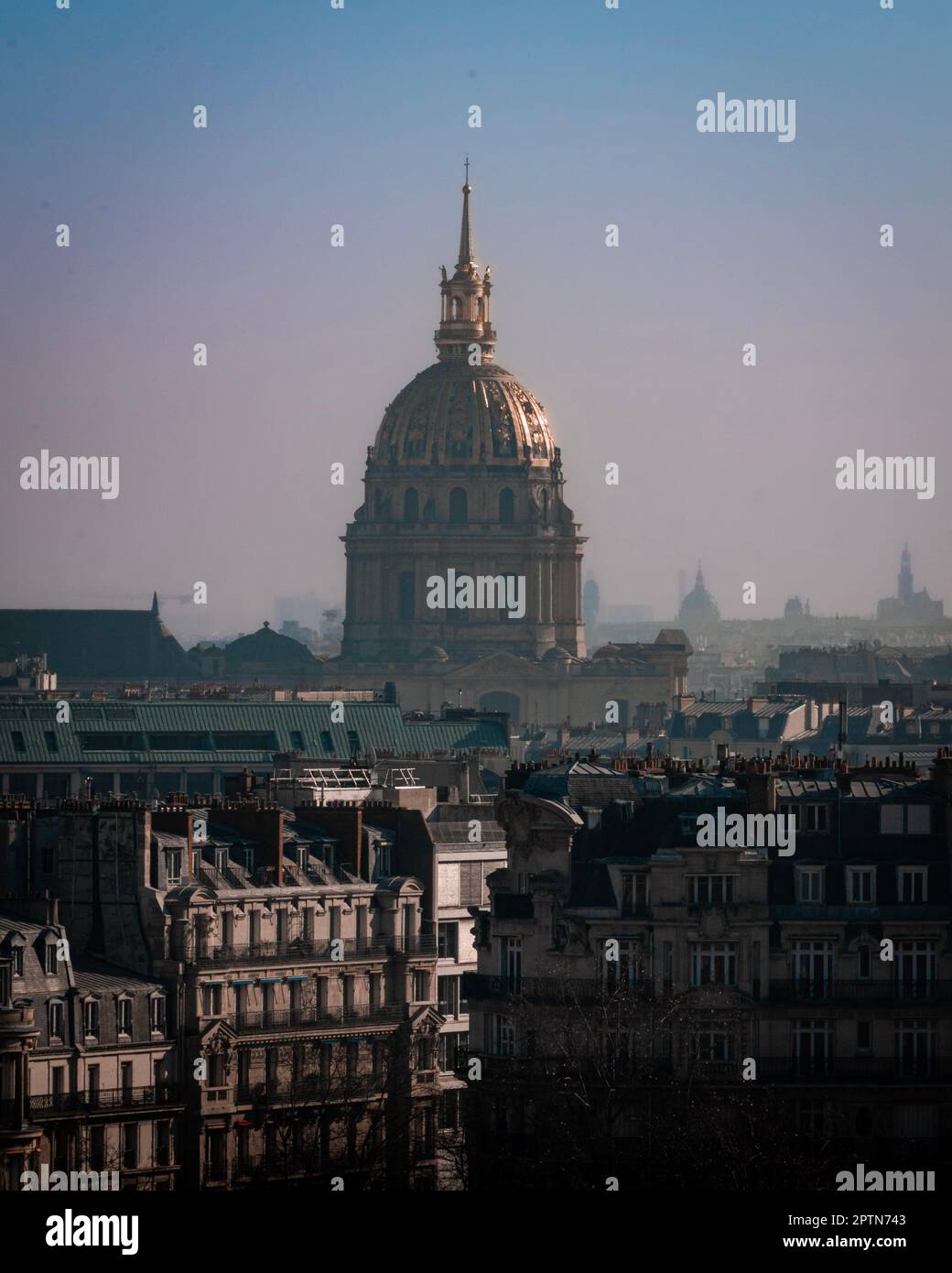View of the golden dome of Les Invalides in the city of Paris Stock ...