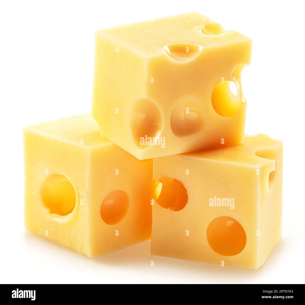 Pyramid of Emmental cheese cubes isolated on white background Stock ...