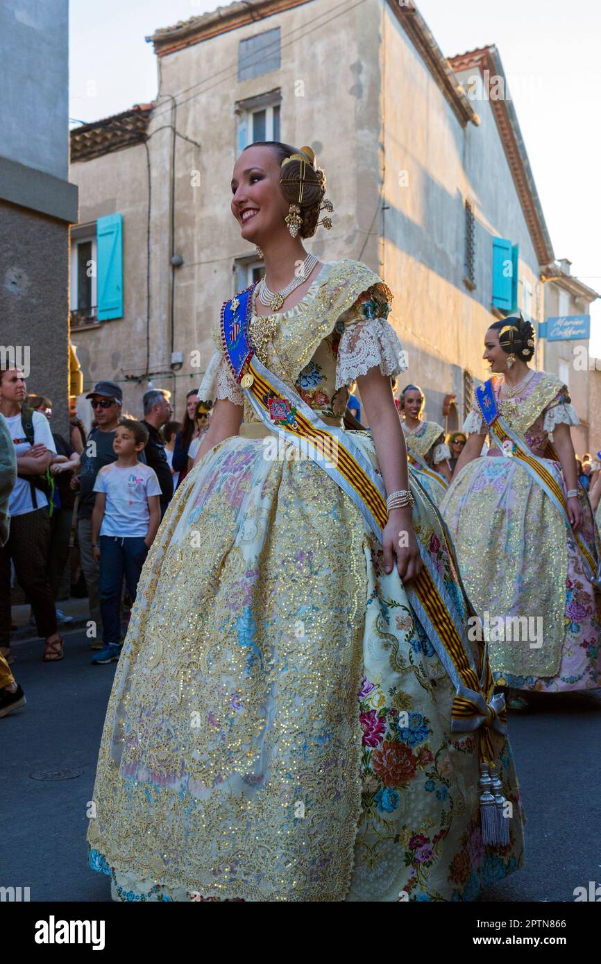Parade of the Queens of Spain "Las Falleras" during the Sol Y Fiesta ...