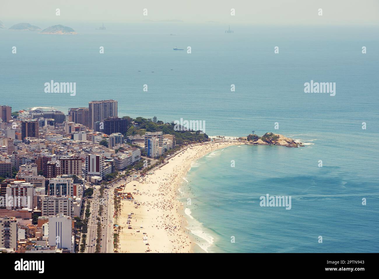 Sunny stretch of tourism. A aerial view of the beaches in Rio de ...
