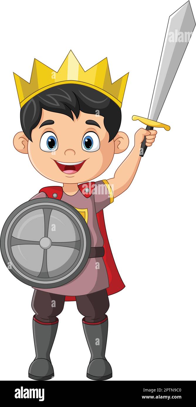 Cartoon little prince holding a sword and shield Stock Vector Image ...