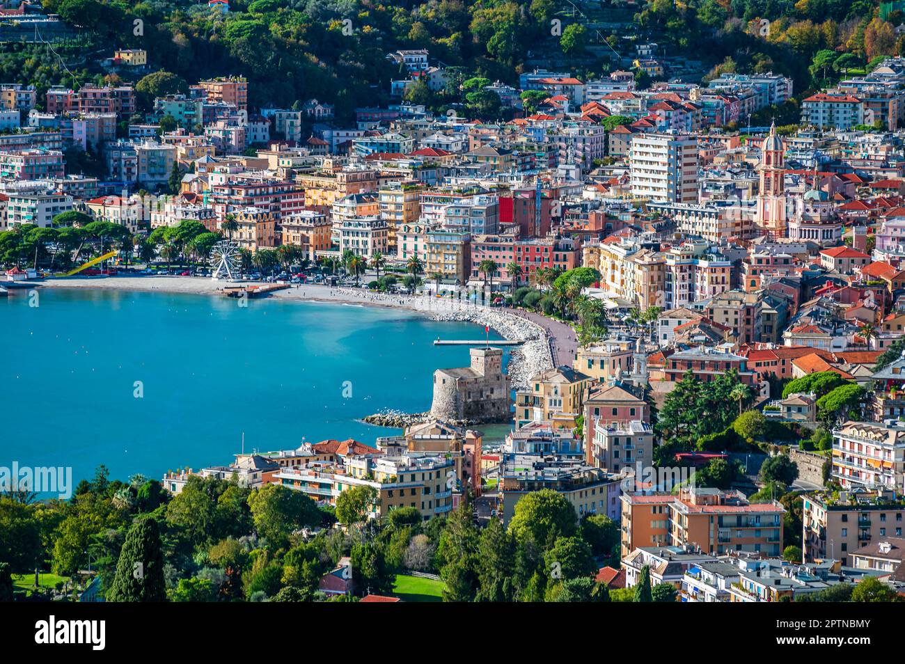 View over the gulf of Rapallo taken from Sant Ambrogio Church on the ...