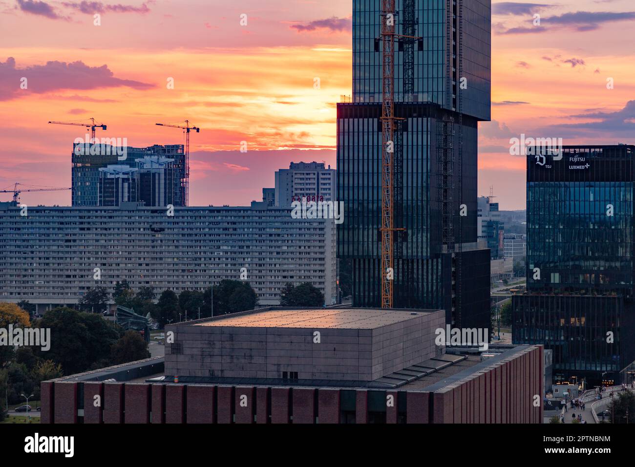 A close-up picture of some of Katowice's landmarks, such as the .KTW ...
