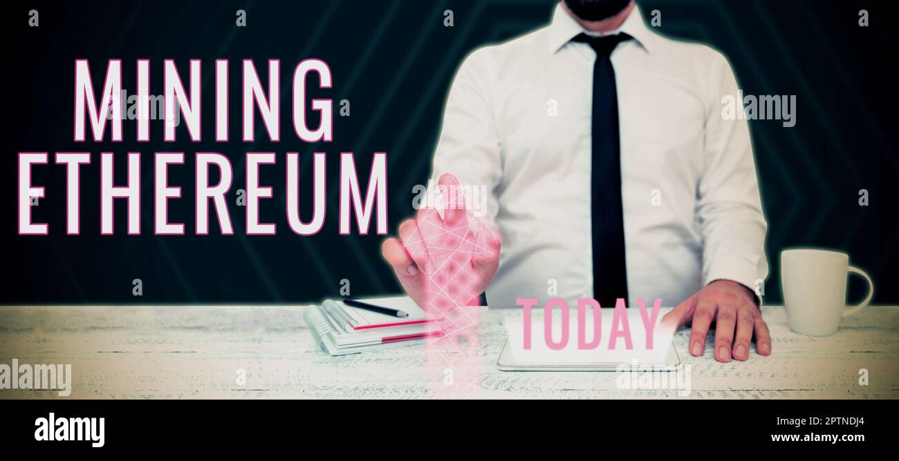 Text caption presenting Mining Ethereum, Internet Concept the process ...