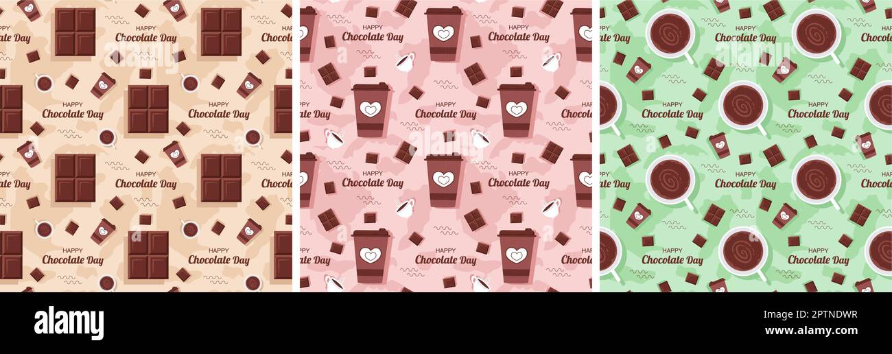 Set of Chocolate Seamless Pattern Design with Choco Decoration in ...