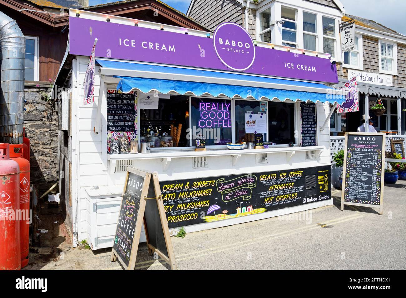 Baboo ice cream kiosk along the promenade, Lyme Regis, Dorset, UK ...