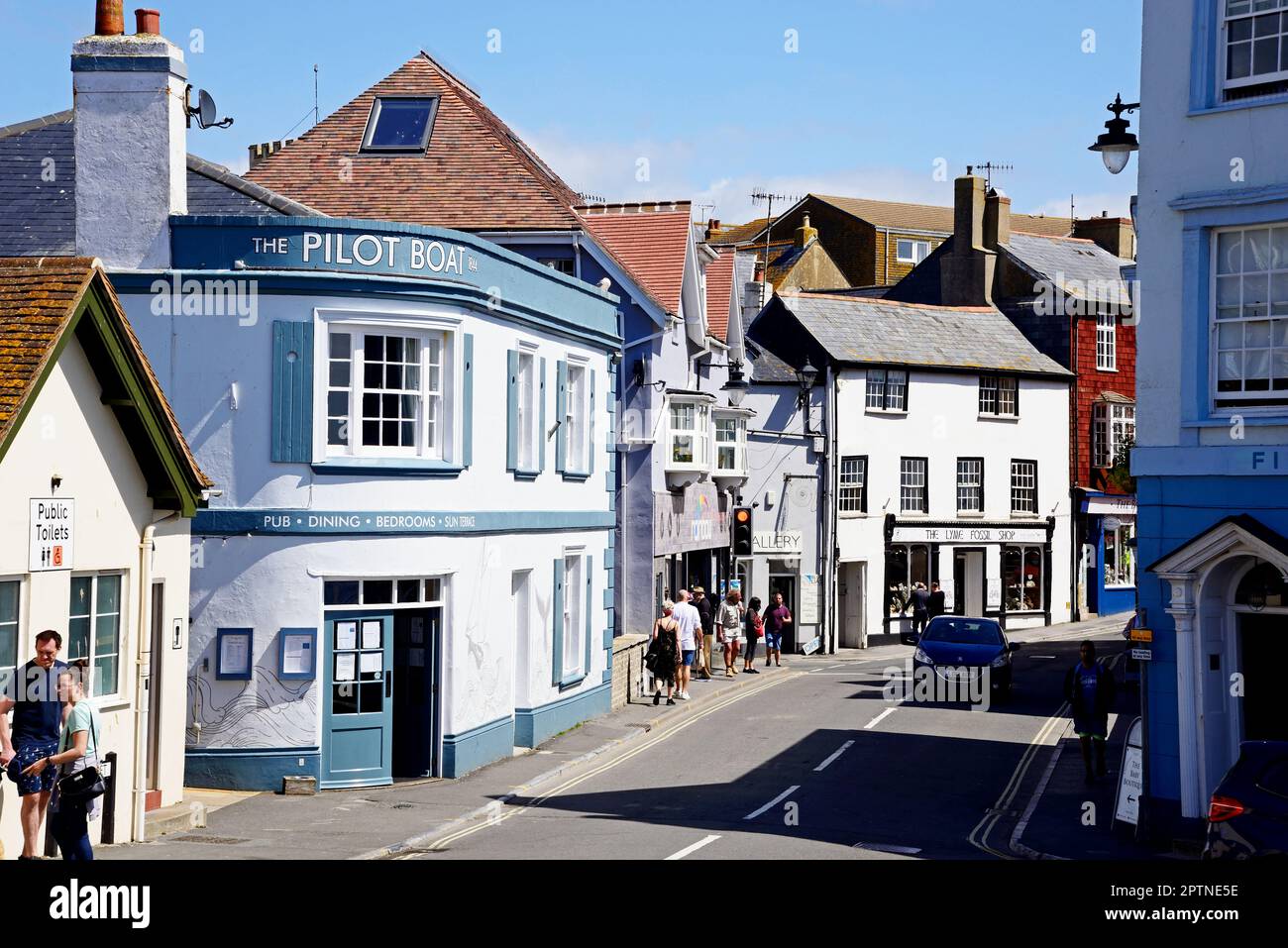 View of the Pilot Boat Pub and shops along Bridge Street in the old ...