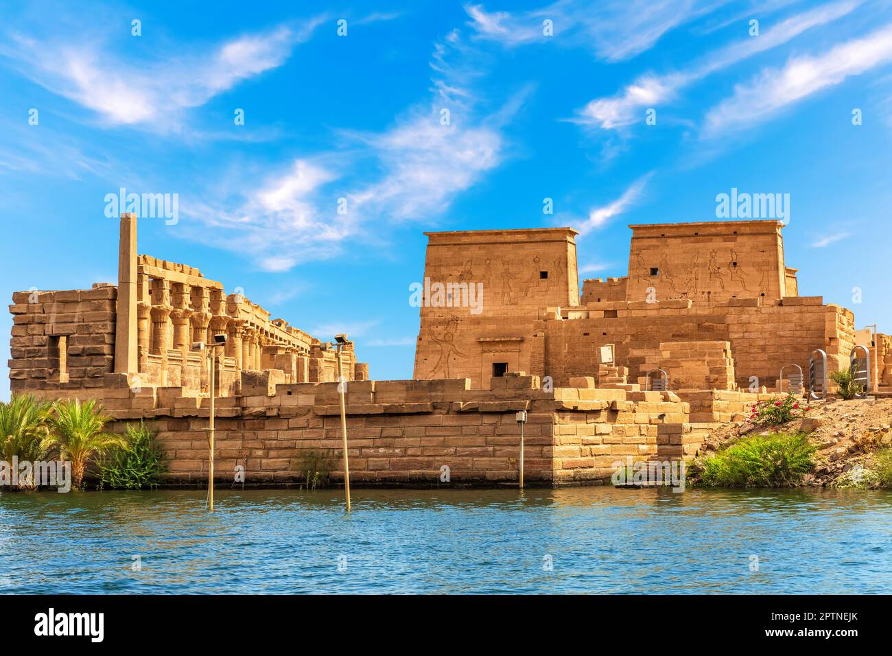 Philae temple on Agilkia Island, Nile view, Aswan, Egypt Stock Photo ...