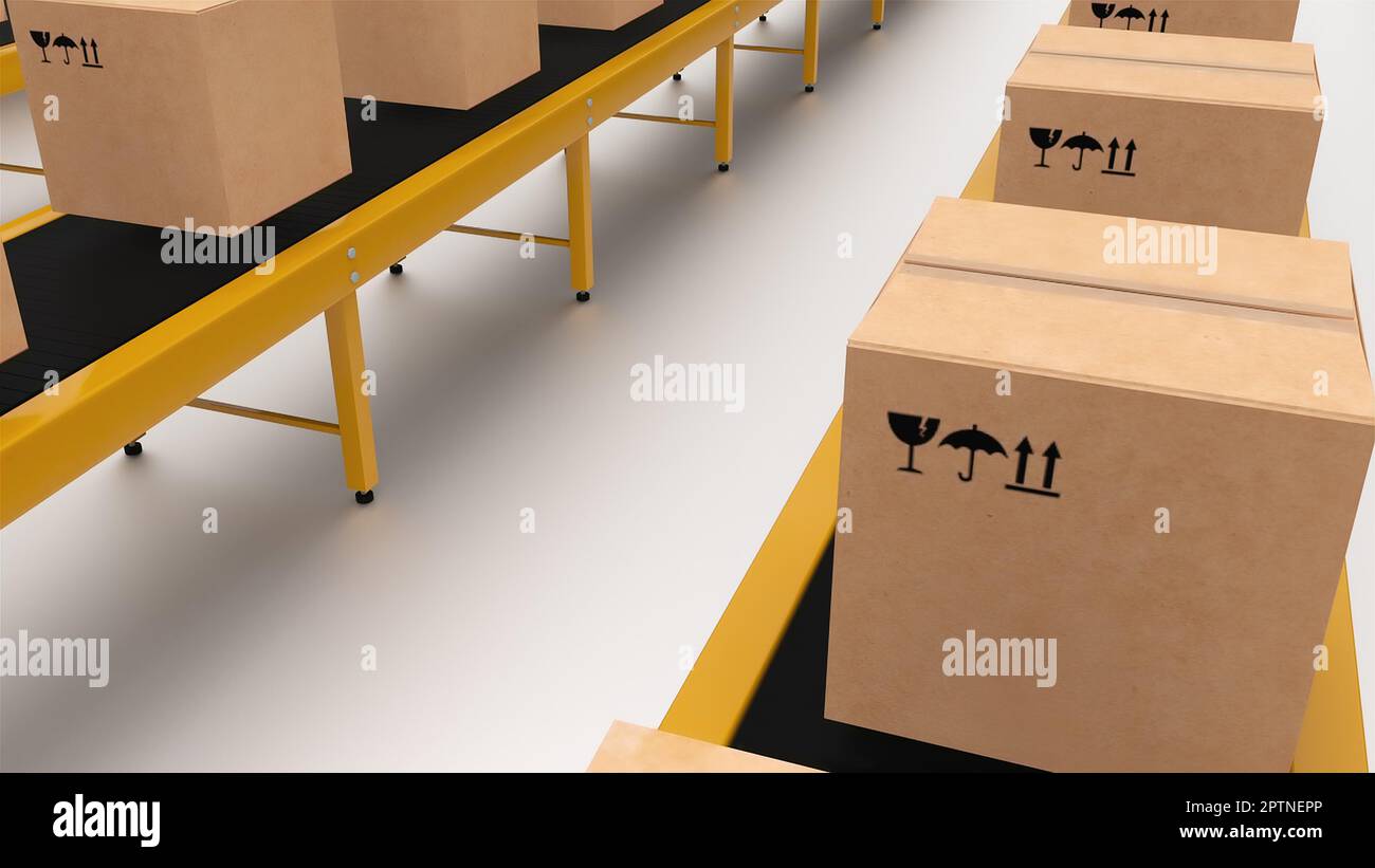 Delivery boxes on conveyor. Computer generated 3d render Stock Photo ...