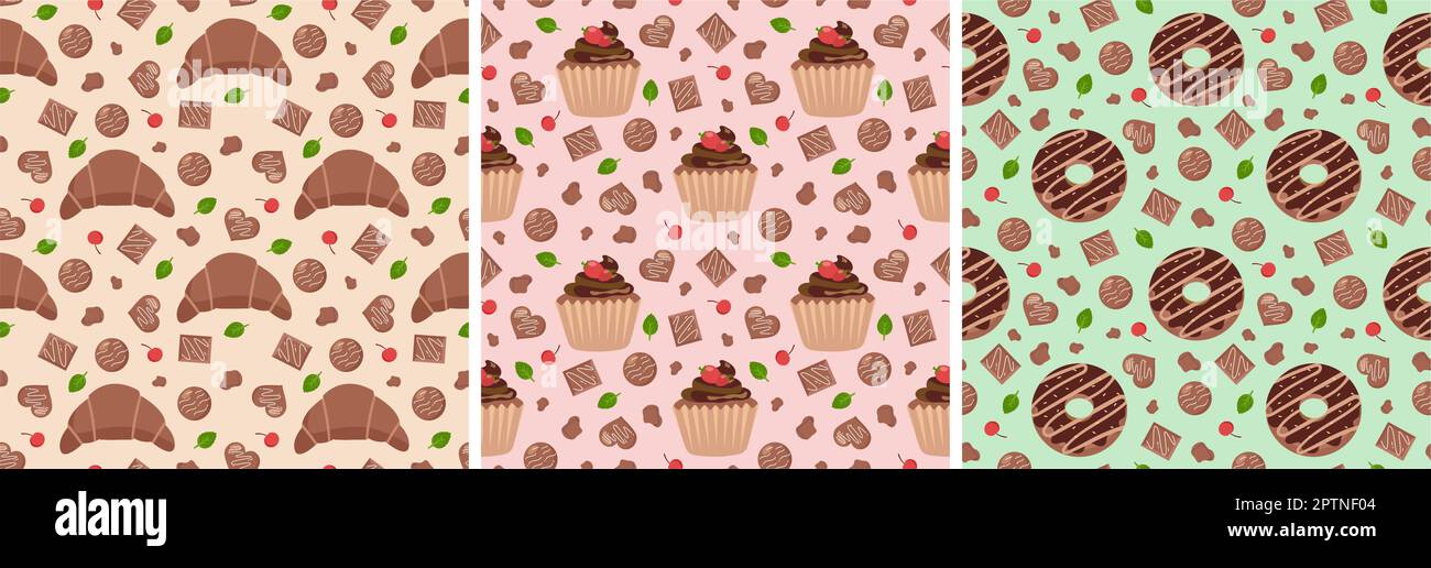 Set of Chocolate Seamless Pattern Design with Choco Decoration in ...