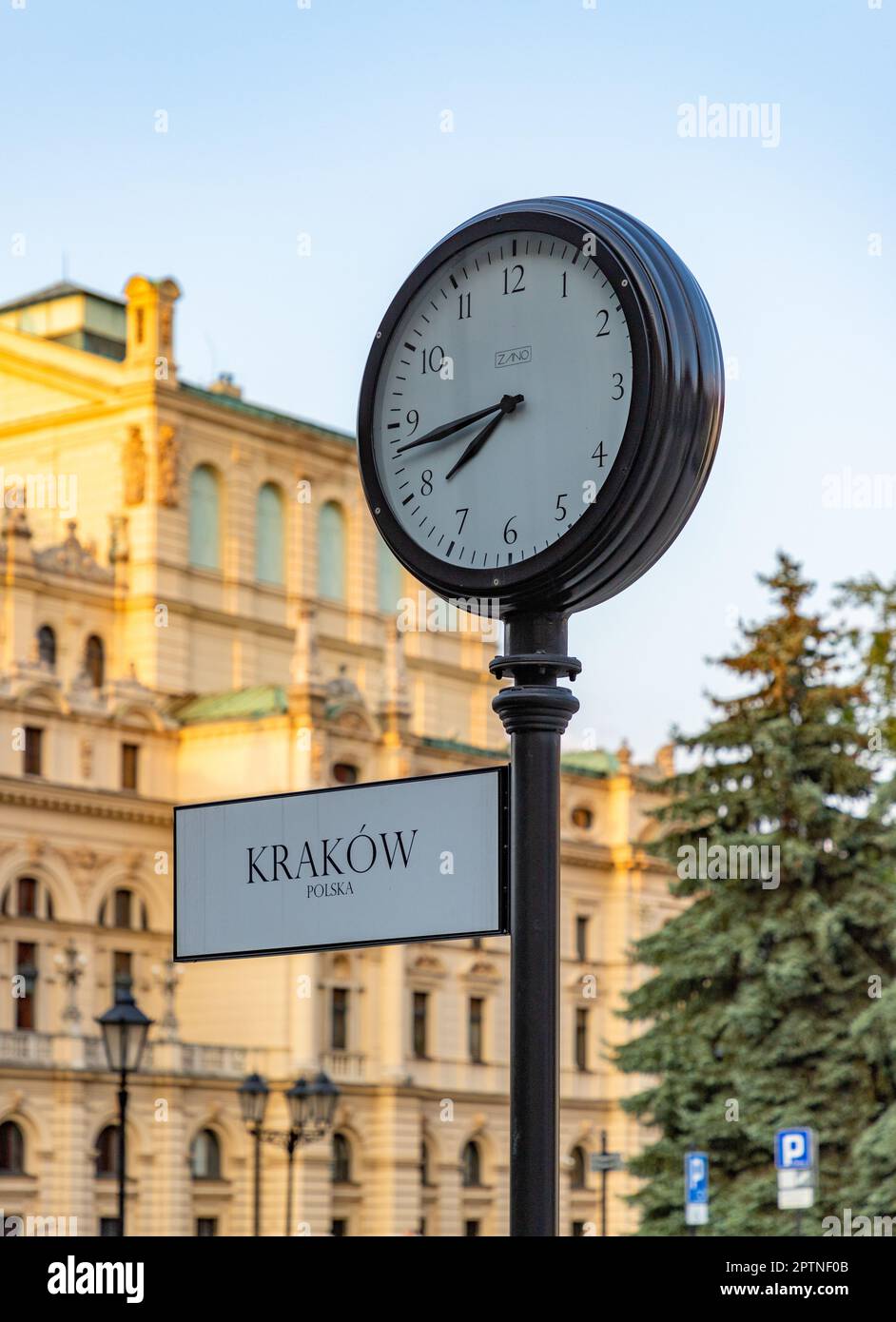 A picture of the Krakow clock on the Holy Spirit Square Stock Photo - Alamy