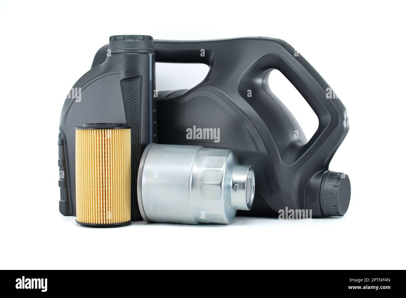 Car oil filters and motor oil cans isolated on a white background. Car ...