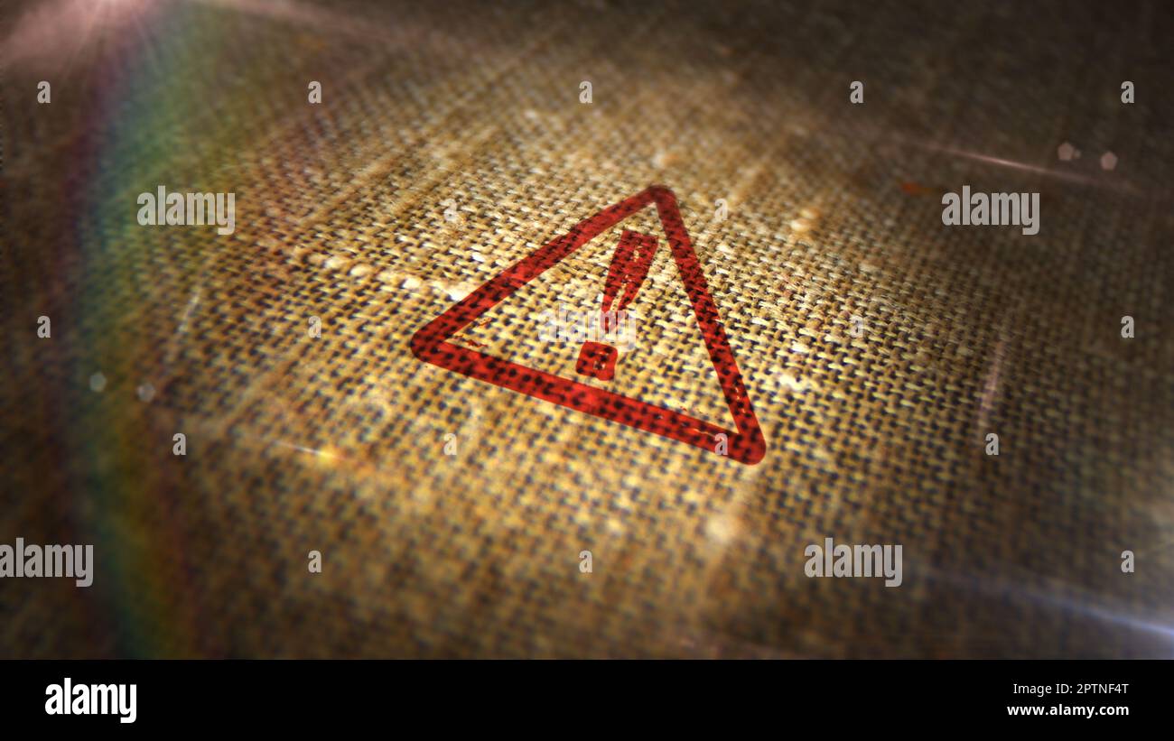 Alert stamp printed on linen sack. Danger alarm, security warning ...