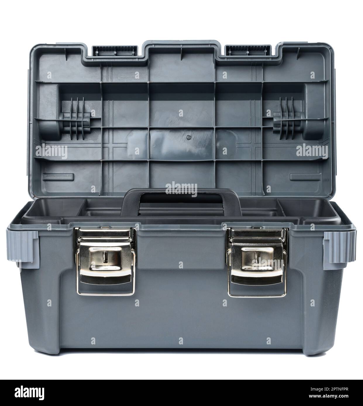 Large gray plastic box with handle for tools, bolts and nuts Stock ...