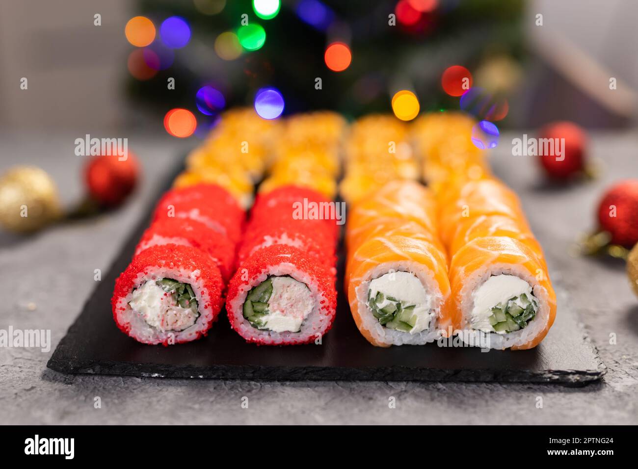 Sushi for Christmas New Year party, winter holiday food delivery menu ...