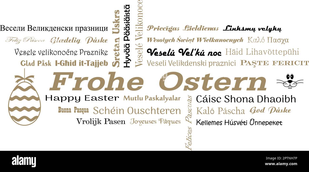 Happy Easter vector lettering. European Union languages with egg and ...