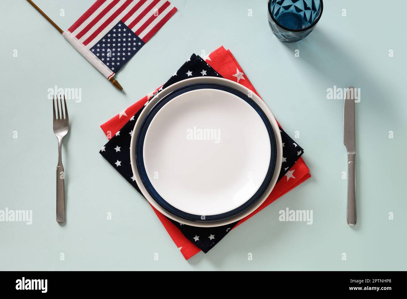 Patriotic table setting with USA flag and decoration in national flag ...