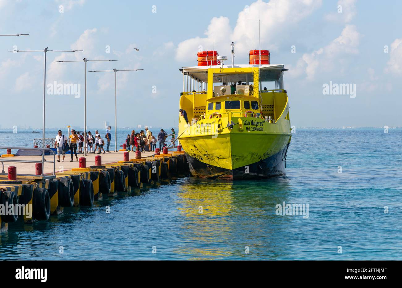 Ultramar ferry boat arriving at Isla Mujeres, Caribbean Coast, Cancun ...