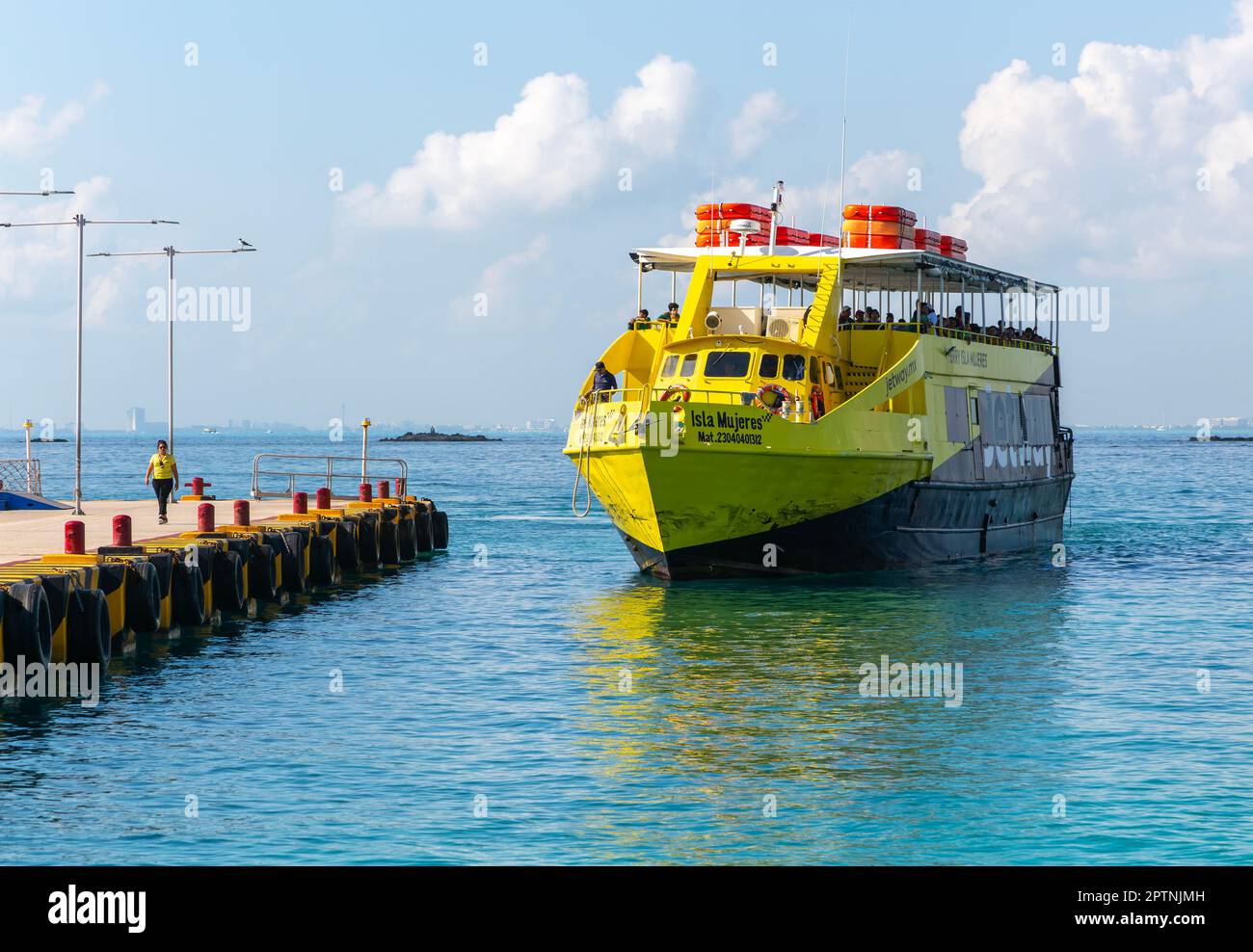 Ultramar ferry boat arriving at Isla Mujeres, Caribbean Coast, Cancun ...