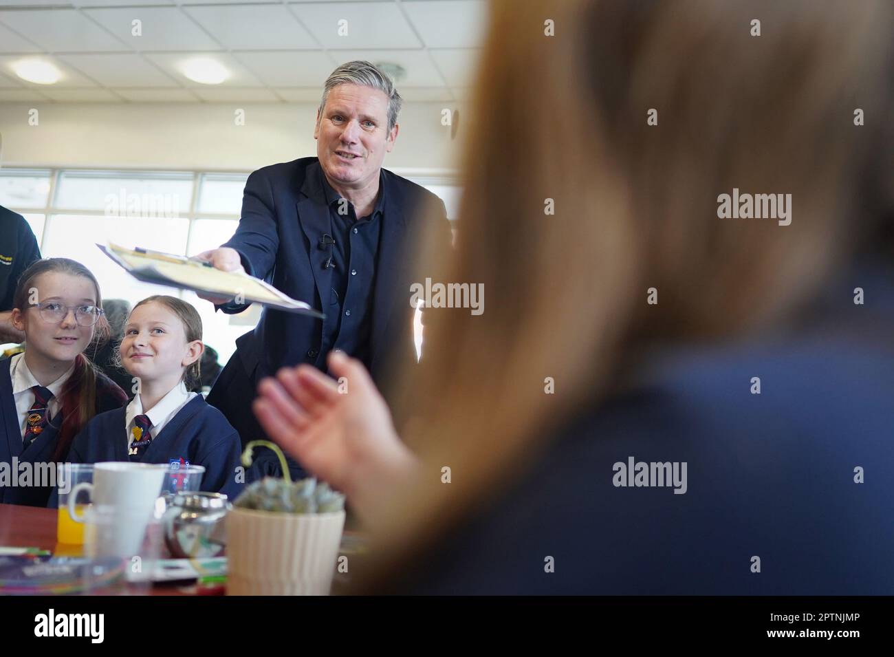 Labour Party leader Sir Keir Starmer with school children during a ...