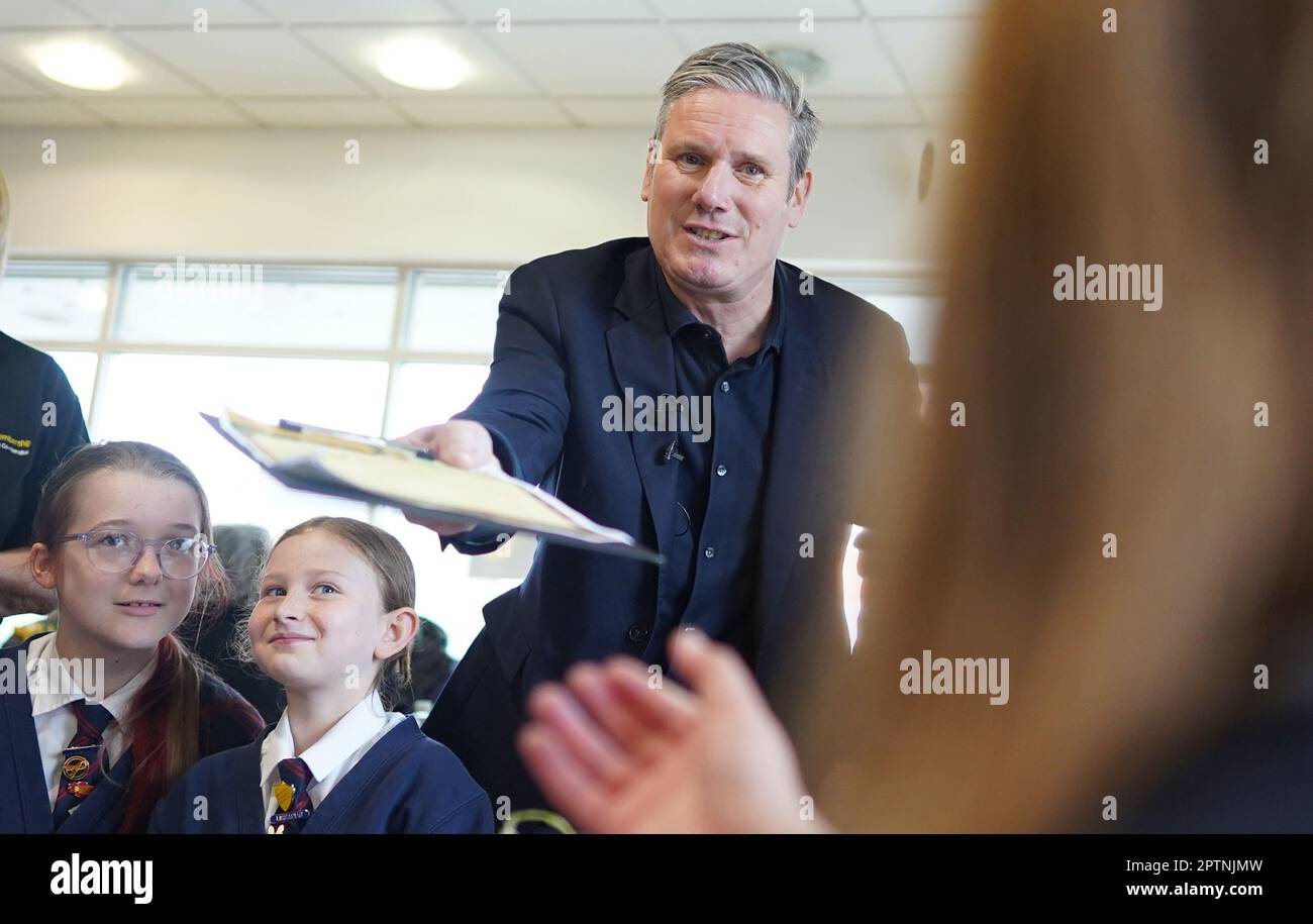 Labour Party leader Sir Keir Starmer with school children during a ...