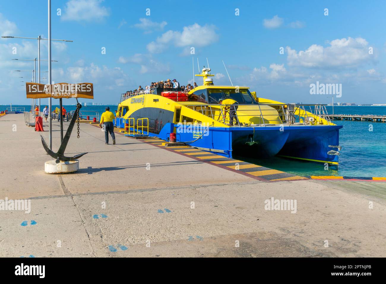 Ultramar ferry boat arriving at Isla Mujeres, Caribbean Coast, Cancun ...