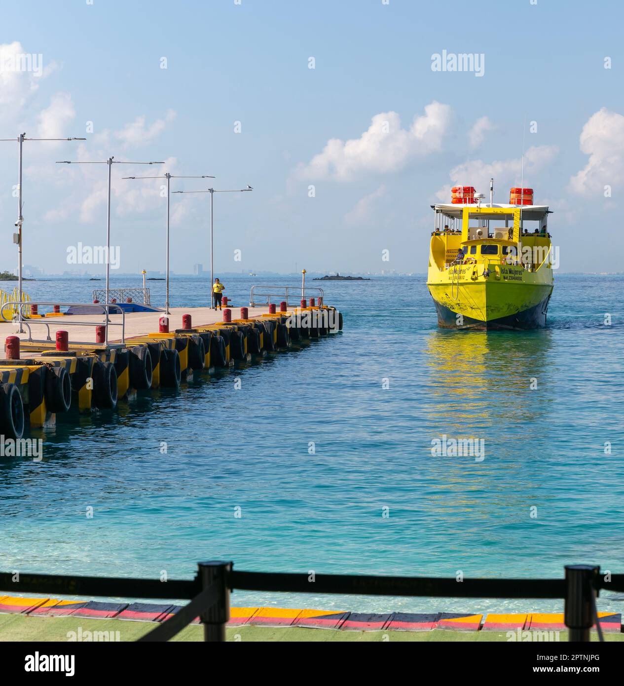 Ultramar ferry boat arriving at Isla Mujeres, Caribbean Coast, Cancun ...