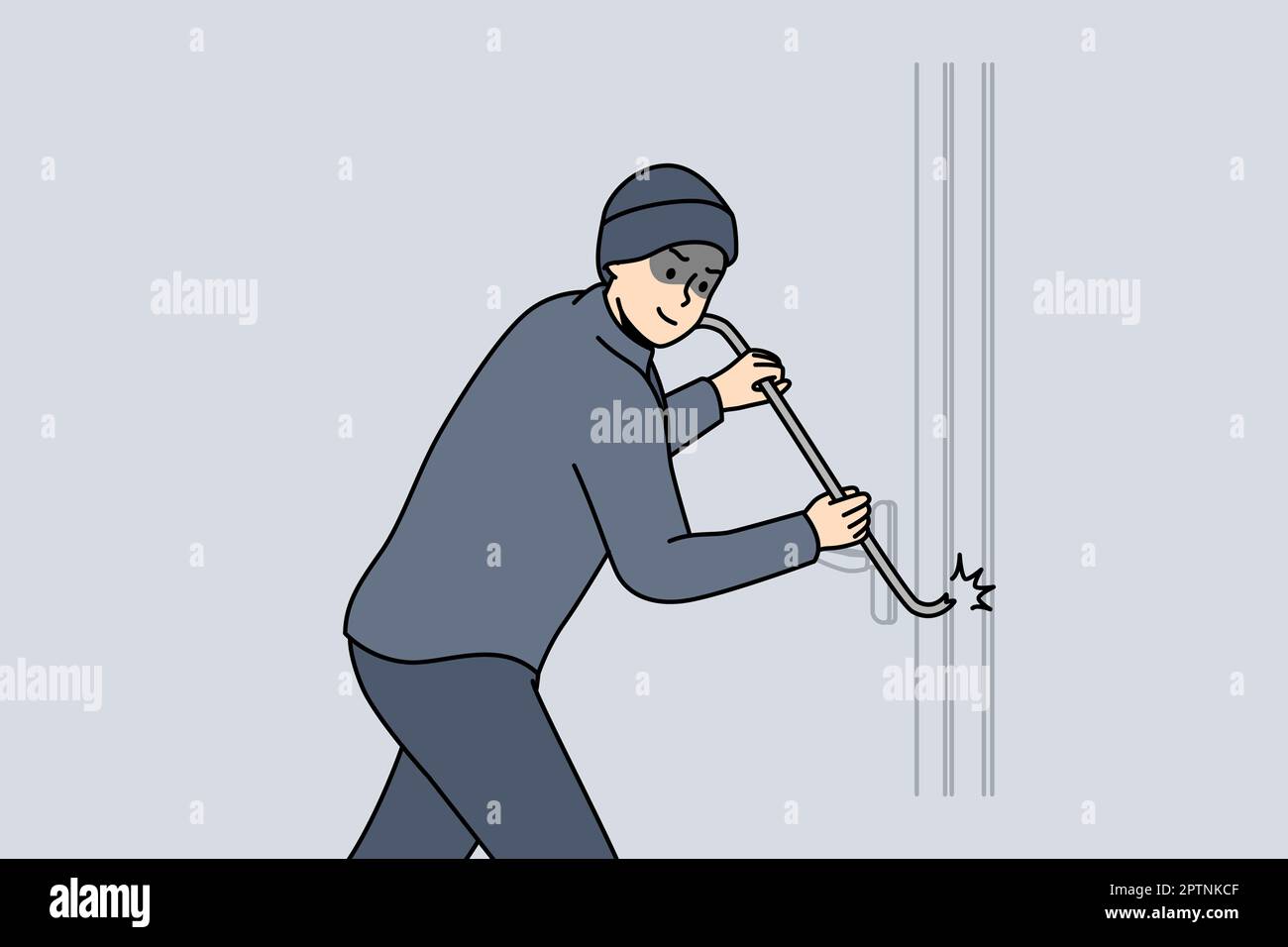 Robber in dark clothing force lock of building door with metal picklock ...