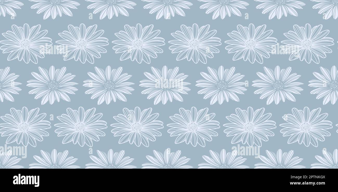Daisy flower vector pattern background. Blue grey wallpaper Stock ...