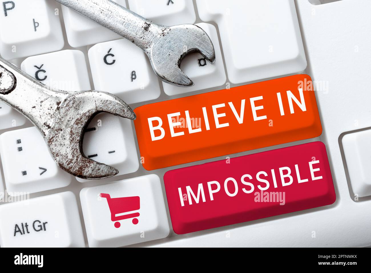 Sign displaying Believe In Impossible, Concept meaning Never give up ...