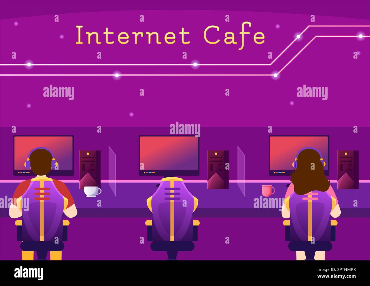 Internet Cafe of Young People Playing Games, Workplace use a Laptop ...