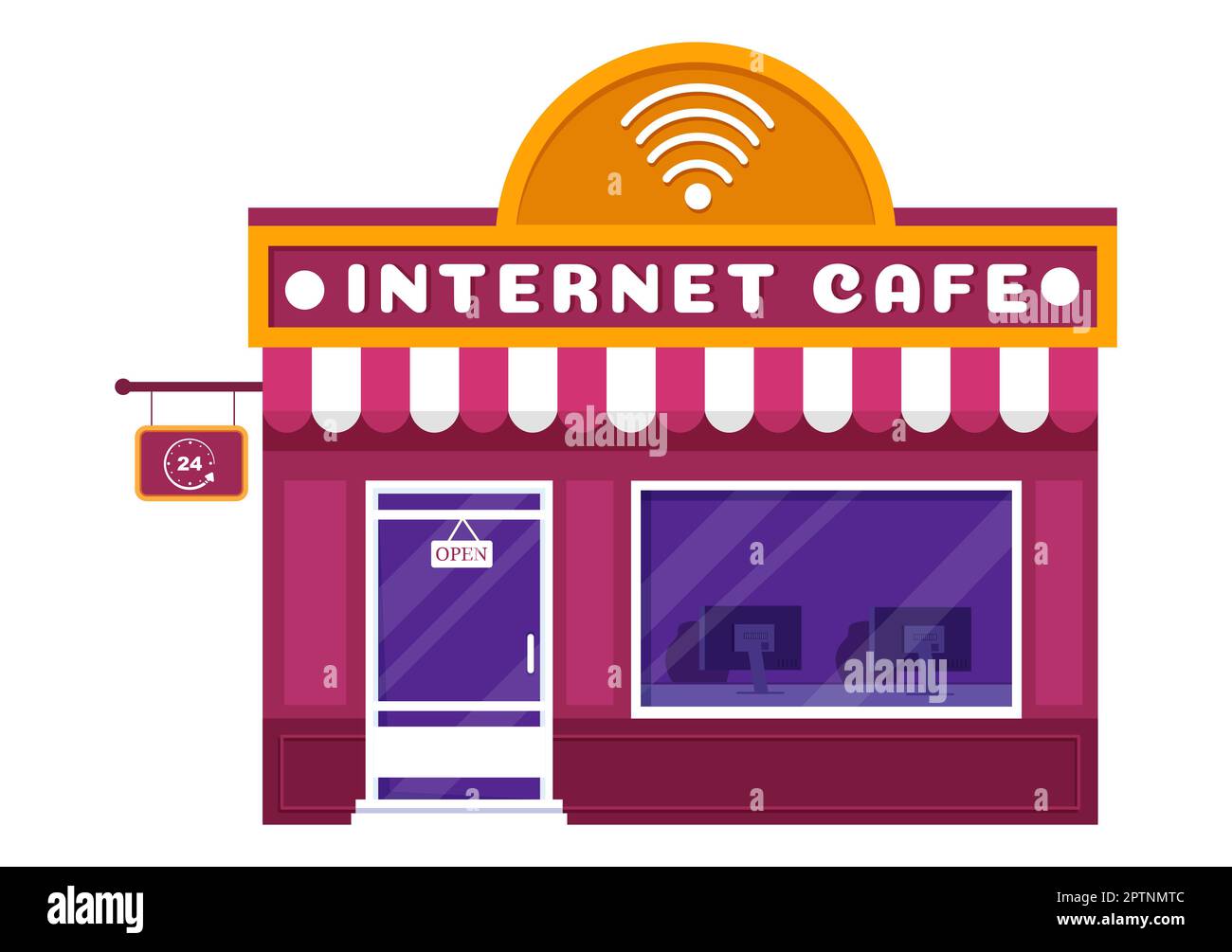 Internet Cafe Building for Playing Games, Workplace use a Laptop ...