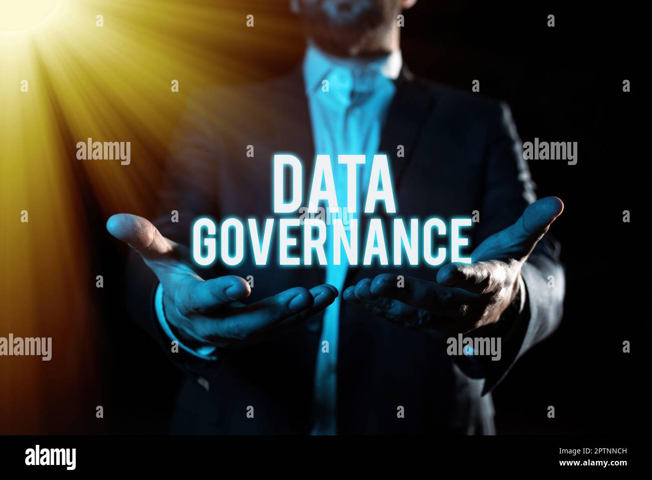 Text caption presenting Data Governance, Word for general management of ...
