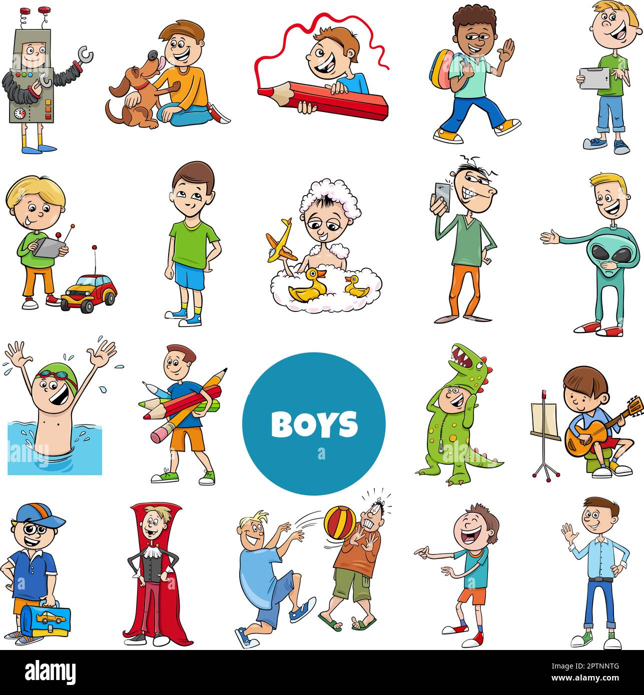 cartoon teen and elementary age boys characters set Stock Vector Image ...
