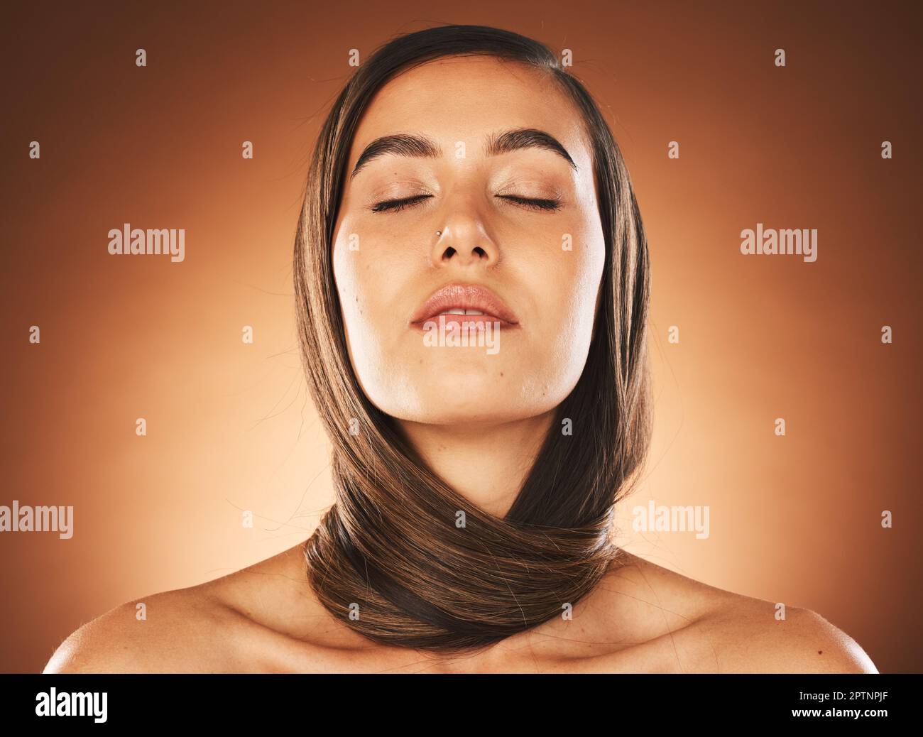 Woman, hair and face wellness for beauty, cosmetics skincare and ...