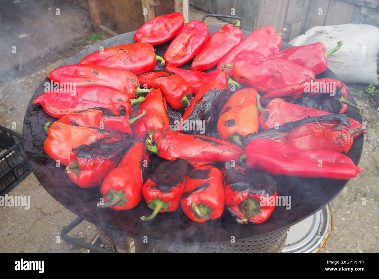 Roasting red peppers for a smoky flavor and quick peeling. Thermal ...