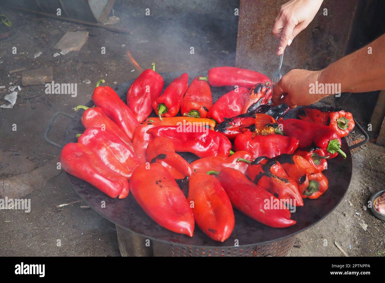 Roasting red peppers for a smoky flavor and quick peeling. Thermal ...