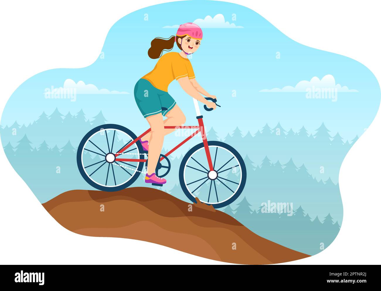 Mountain Biking Illustration with Cycling Down the Mountains for Sports ...