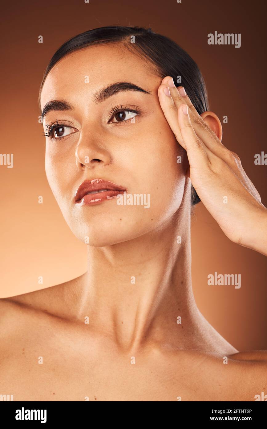 Woman, skincare and face in beauty cosmetics, makeup or facial ...