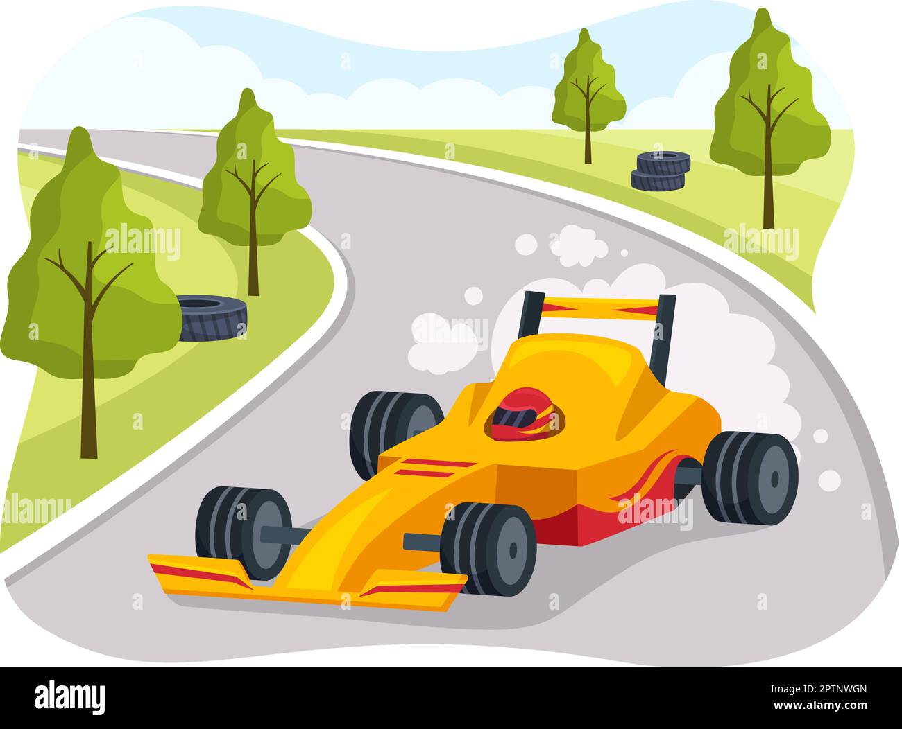 Formula Racing Sport Car Reach on Race Circuit the Finish Line Cartoon ...