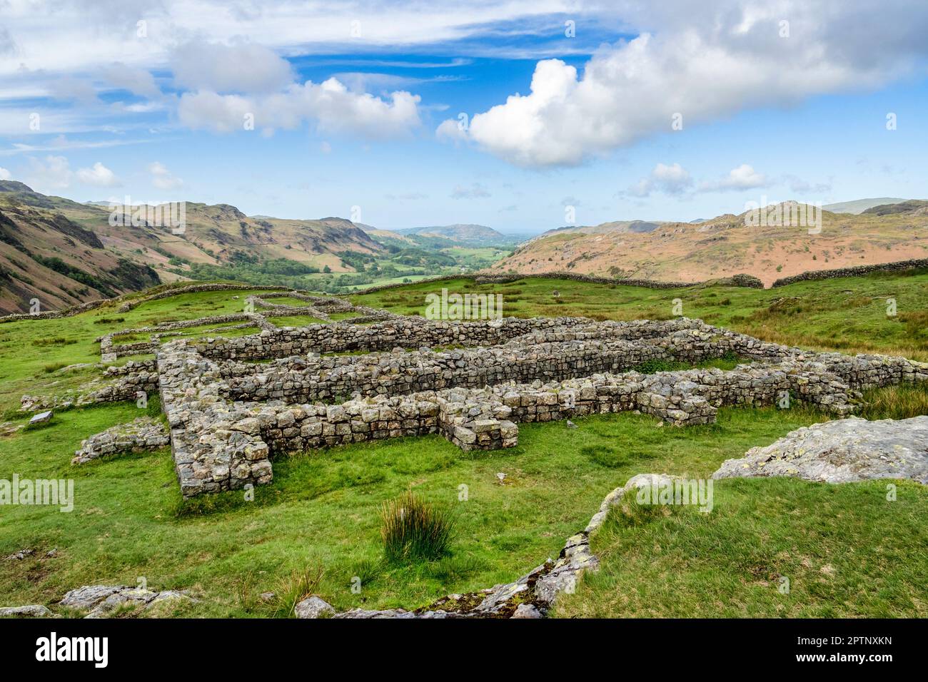 The remains of the Roman fort at Mediobogdum, Hardknott Pass , Cumbria ...