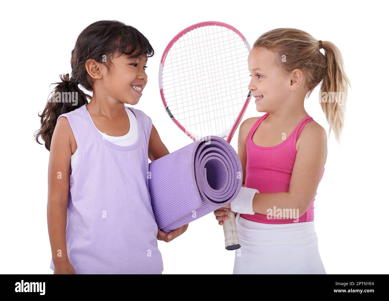 You ready for some exercise. Two little girls wearing sportswear ...