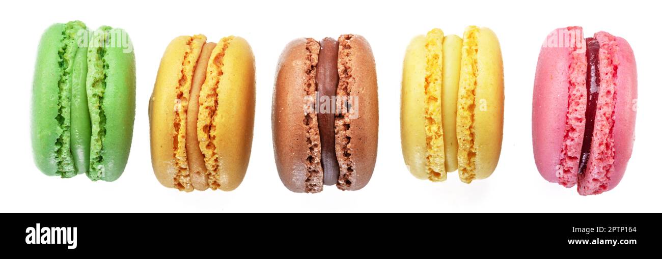 Set of five colorful french macarons isolated on white background Stock ...