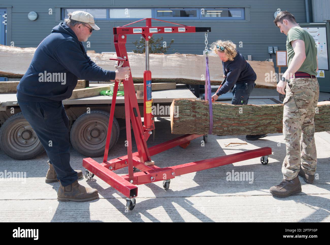 Unloading logs using 2000k hydraulic workshop crane hoist lift stands ...
