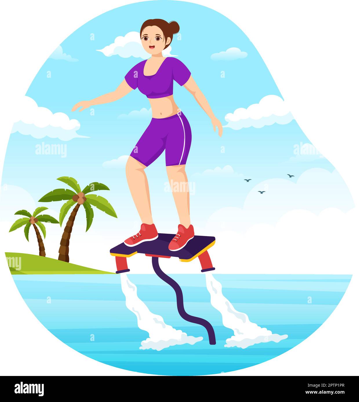Flyboard Illustration with People Riding Jet Pack in Summer Beach ...