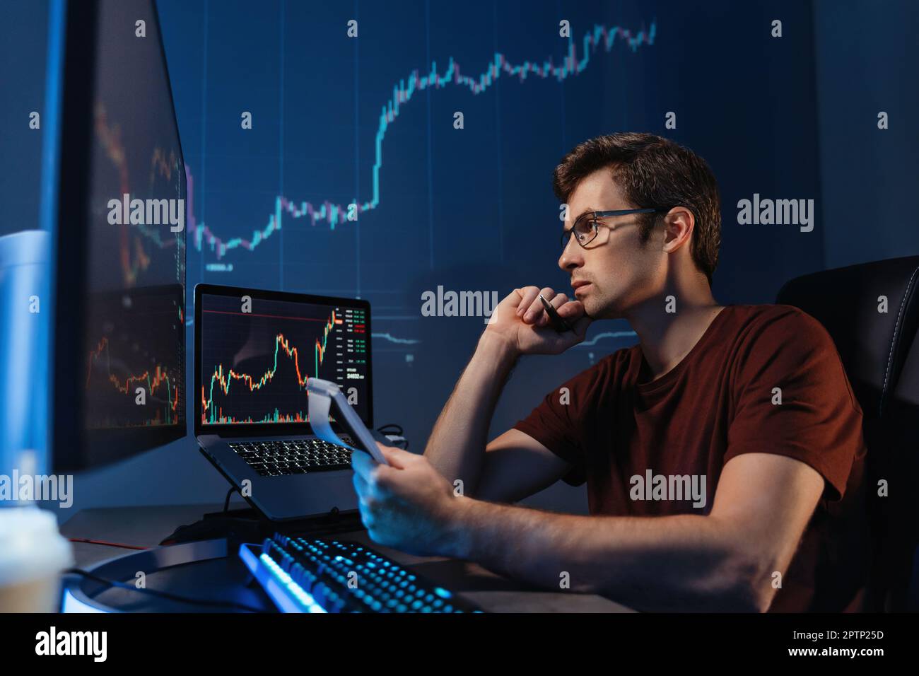 Cryptocurrency trading chart investor checking hi-res stock photography ...