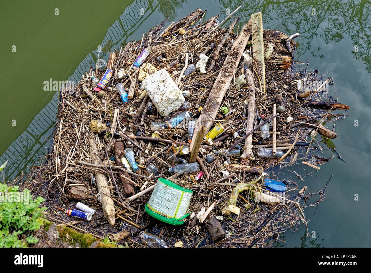 Rubbish floating in the Avon river. Rubbish collecting in stagnant ...
