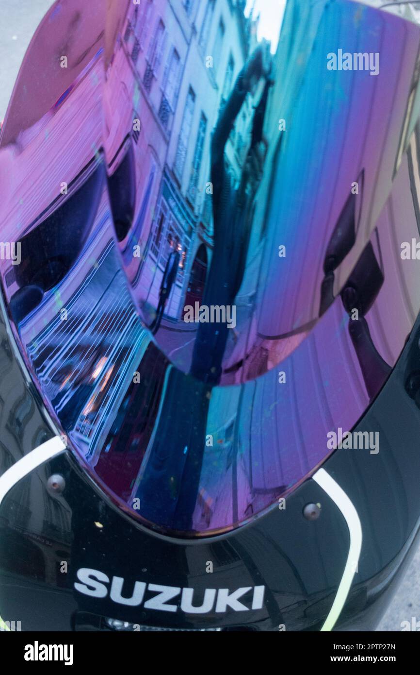 Reflections on a Suzuki motorcycle, Dijon, France Stock Photo - Alamy