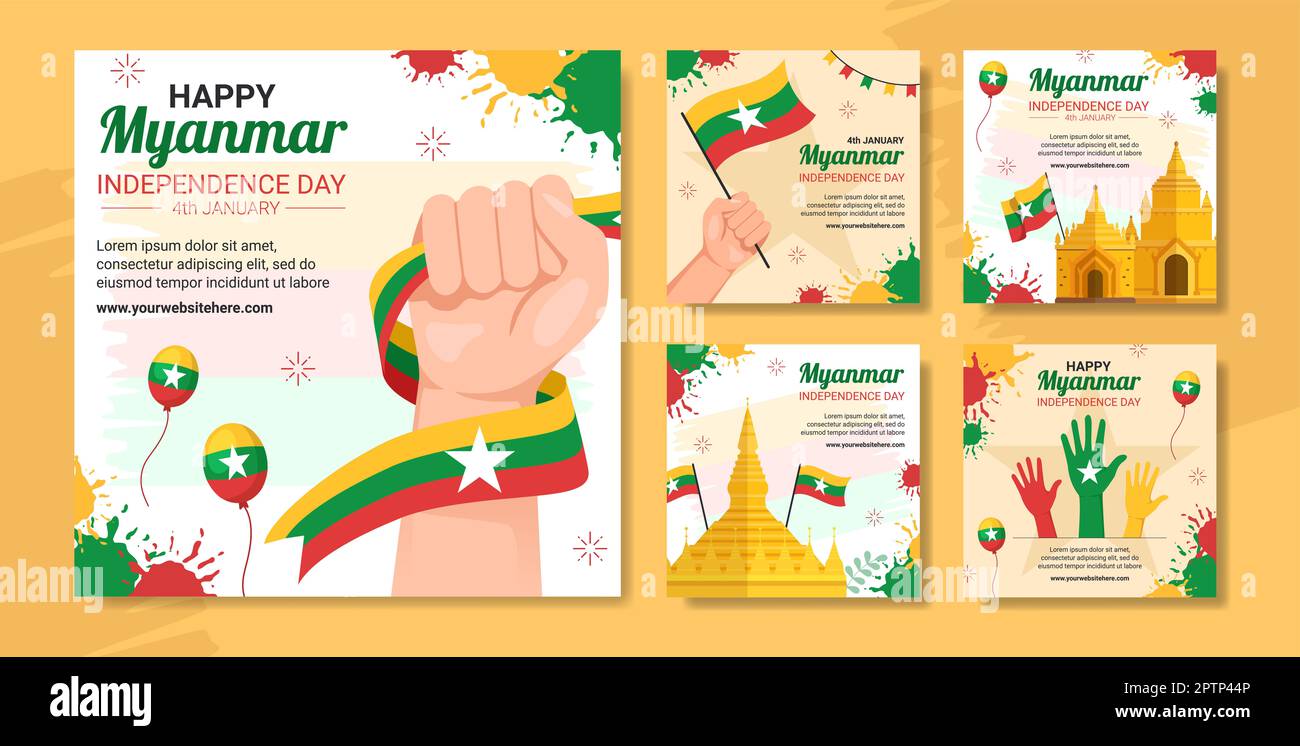 Myanmar Independence Day Social Media Post Flat Cartoon Hand Drawn ...